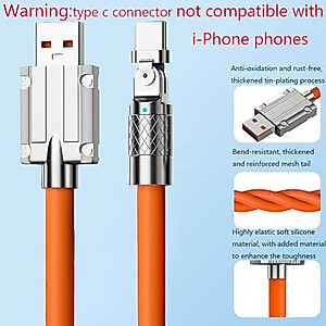 Chubby USB C Cable,180° Rotating USB C Charger Cable,USB A to USB C Charging Cable,Orange,3.3ft,Compatible with Samsung Galaxy S10,Note 9,A11,Moto Z2 (not Compatible with i-Phone)