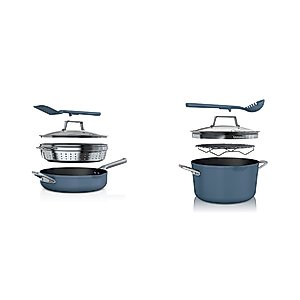 Ninja CW102BL Foodi NeverStick PossiblePan, Macaron Blue & CW202BL Foodi NeverStick PossiblePot, Premium Set with 7-Quart Capacity Pot, Macaron Blue