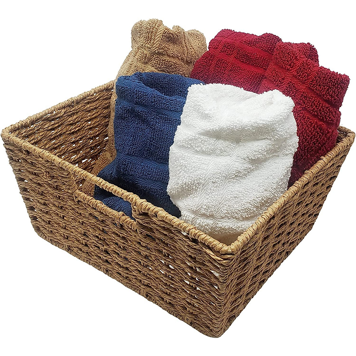 Kovot Woven Wicker Storage Baskets with Built-in Carry Handles - 9.75" L x 8.5" W x 4.5" H (2-Pack)