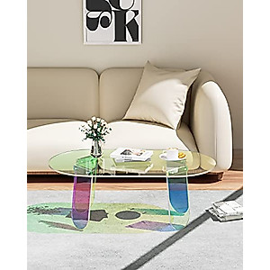 KSacry Acrylic Coffee Tables Modern Accent Night Stand Iridescent Table Coffee Table Side Table Round End Table Modern Chic Desk-Living for Office Home Decor (4 Legs Style, 37.4"L X 19.7"W X 13.8"H)