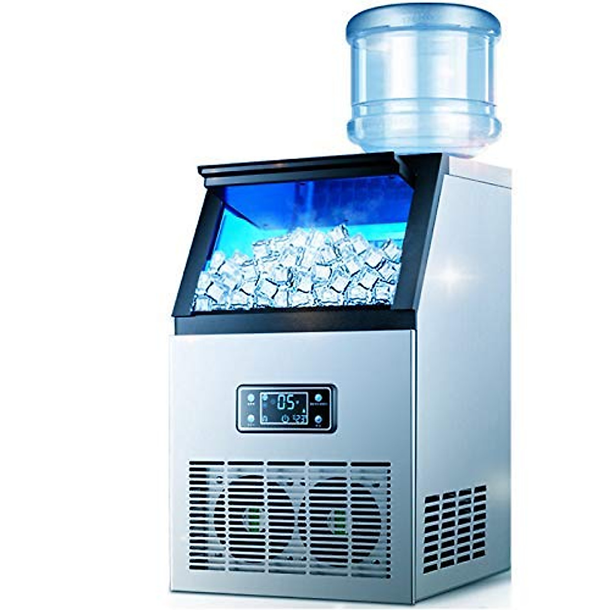 TONPOP Ice Makers Industrial Ice Machine Commercial Ice Machine Hd Display One-Button Cleaning 50Kg 10 Minutes Fice Making (Size : Barreled into Water)