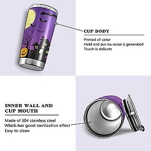 Jihqo Halloween Night Pumpkin Tumbler with Lid and Straw, Insulated Stainless Steel Tumbler Cup, Double Walled Travel Coffee Mug Thermal Vacuum Cups for Hot & Cold Drinks 20oz
