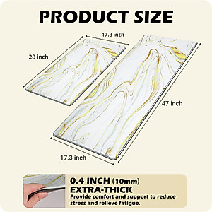 Gold and White Kitchen Rugs 2/5 Inch Thick Cushioned Anti Fatigue Marble Kitchen Mats 2 PCS Waterproof Non-Slip PVC Runner Rug Comfort Floor Mat for Kitchen Sink Laundry,17.3''x 28''+17.3'' x 47''