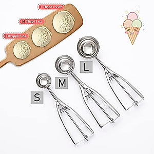 3 Pack Ice Cream Scoop, Cookie Scoop Set, Small/Medium/Large, Ice Cream Scooper, Cookie Scoops for Baking