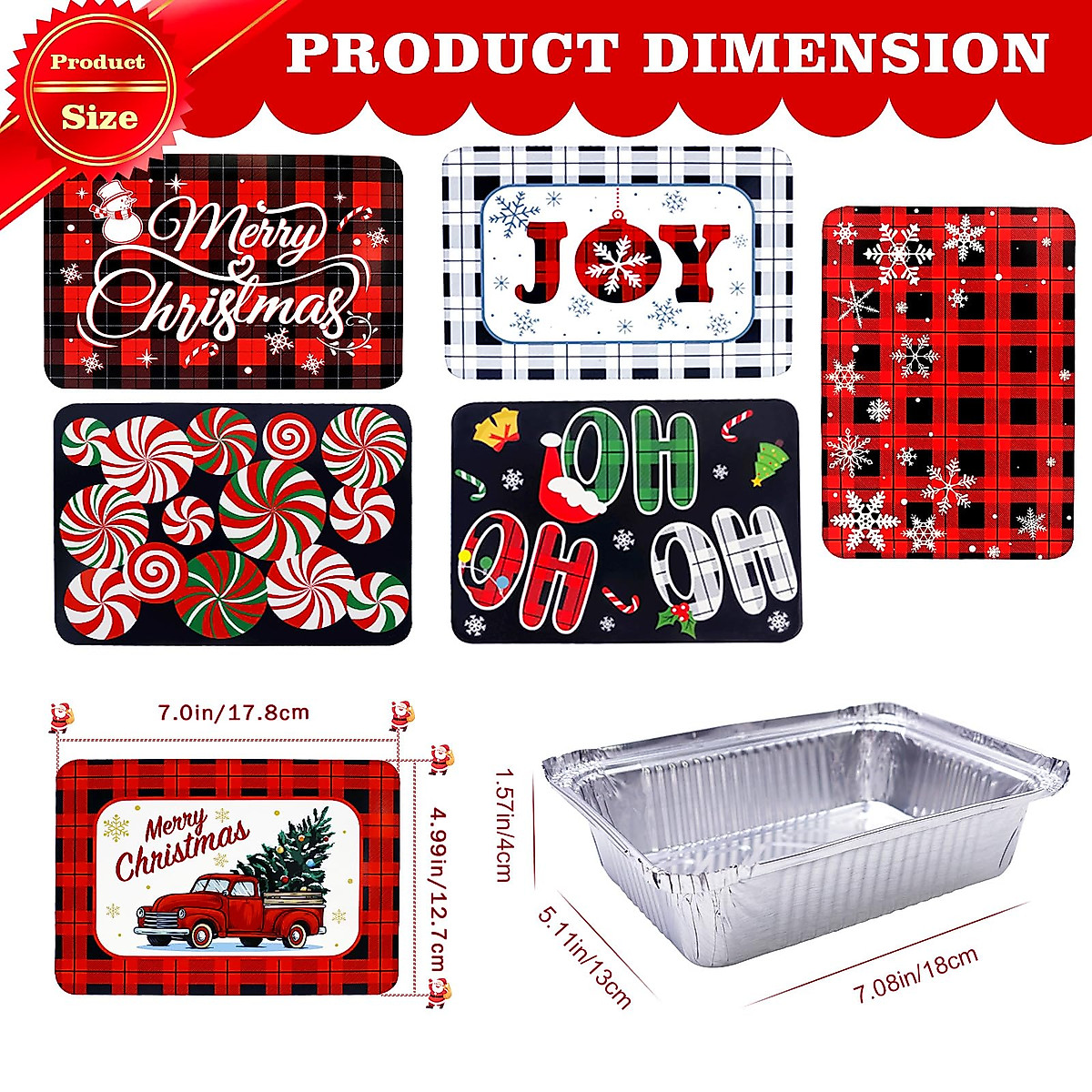 Tunpug 40 Pieces Christmas Foil Containers with Lids,9 Holiday Designs,7"x5"x2" Rectangular Treat Foil Containers,Disposable Cookie Tins Storage Pans for Winter Holiday Gift Giving Party Supplies