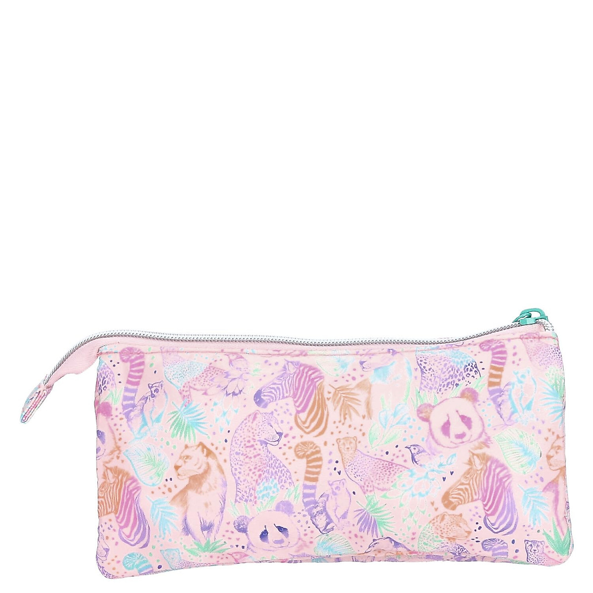 Depesche TOPModel Wild 12792 Fan Pencil Case in Pink with Model Motif and Colourful Animal Pattern, Pencil Case with 3 Zip Compartments