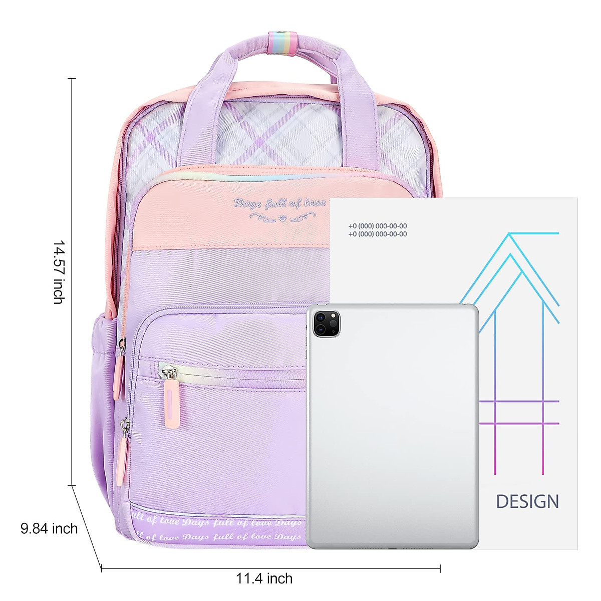 Ankuer Kids Backpack for Girls Elementary School Bag for Children Cute Kawaii Book Bag Travel Backpack Fits Up 15.6 Inch Laptop Backpack Casual Daypack for Women (Purple Pink)