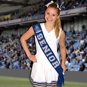 Navy Blue Cheer Senior Sash - Silver Glitter Cheer Senior Navy Blue Premium Grade Satin Sash - Senior Night Supplies for Cheerleaders - Navy Blue Satin (SLV Cheer)