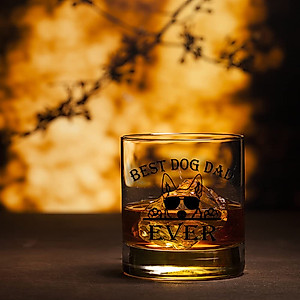 Perfectinsoy Dog Dad Ever Whiskey Glass with Gift Box, Cute Bull Terrier Dog Themed, Dog Lover Gifts for Him, Dog Dads, Dad, Grandpa, Uncle, Brothers, Husband, Whiskey Glass Gift for Dog Lovers