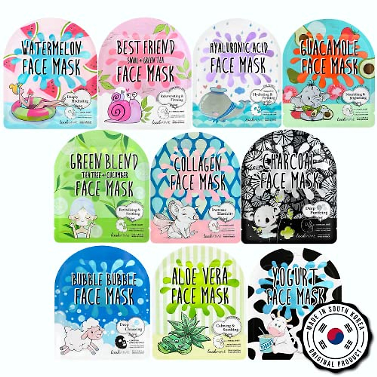 NATURAL Korean Sheet Mask (10 pcs set) made with Premium Tencel, Hydrating Face Masks, Face Sheet Mask, Korean Face Mask Skin Care For Women, Teen, Girls, Mens, Beauty Mask, Spa face Masks for a Youthful K-Beauty Glow