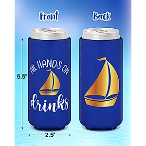 CiyvoLyeen Let’s Get Nauti Beer Can Coolers, Bachelorette Party Slim Can Sleeves Beverage Nautical Sailor Drink Holder Soda Cover Coolies Weddings Supplies Last Sail Before The Veil Decorations 12PCS