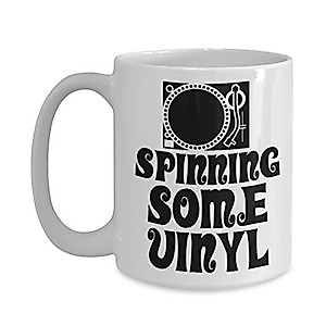 Vinyl Record Mug - Spinning Some Vinyl - Large Vinyl Coffee Cup- Birthday Anniversary Christmas Gift Stocking Stuffer- Vinyl Record Lover Husband Wife Boyfriend Girlfriend Friend Co-worker Men Women