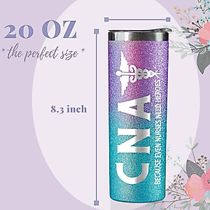 Onebttl CNA Gifts, Certified Nursing Assistant Gifts, Nurse Gifts for Nursing Student, 20oz Stainless Steel Tumblers with Lid & Straw - CNA Because Nurses Even Need Heroes