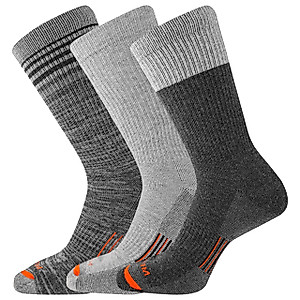Merrell Unisex-Adult's Men's and Women's Merino Wool Work Socks-3 Pair Pack-Arch Support, Crew-Light Gray, Large-X-Large