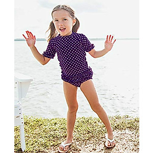 RuffleButts® Girls Rash Guard 2-Piece Swimsuit Set - Purple Polka Dot Bikini with UPF 50+ Sun Protection - 4T