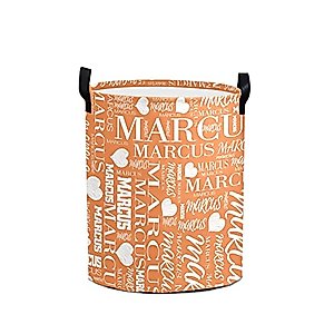 Personalized Storage Basket Custom Laundry Hamper Dirty Clothes Basket Collapsible Laundry Basket with Handle for Bathroom Living Room Bedroom (Orange)