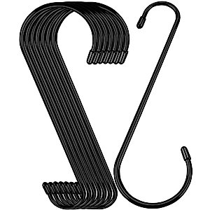 24 Pack 9 inch Extra Large Vinyl Coated S Hooks Black Heavy Duty Long S Hooks for Hanging Plant Extension Hooks for Kitchenware,Utensils,Pergola,Closet,Flower Basket,Garden,Patio,Indoor Outdoor Uses