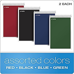 TOPS Spiral Steno Books 8 Pack, 6" x 9", Gregg Rule White Paper, Assorted Covers, 80 Sheets per Book/8 Books per Pack, Red, Black, Blue, Green (80219)