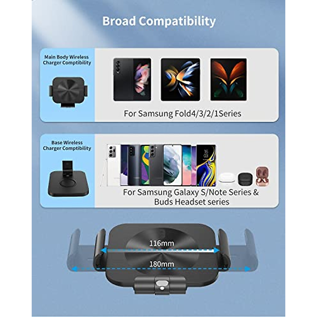 MAKAQI 2 in 1 Charging Station for Z Fold 4/3/2, Aluminium Alloy 3 Coils Fast Wireless Charger Stand for Samsung Galaxy Buds 2 Pro/Buds Pro/Buds 2 / Buds Live (with 20W Adapter)