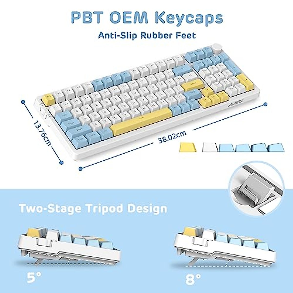 99 Keys Wireless Mechanical Keyboard with Coiled Cable, Bluetooth5.0/2.4G/Wired Gaming Keyboard, RGB Hot Swappable Red Switch Keyboard with Knob Control, PBT Keycaps,Gasket Mounted for PC/Mac/Windows