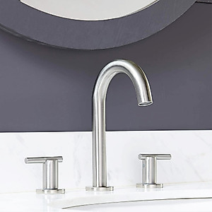 VAPSINT 3 Hole Brushed Nickel Widespread Bathroom Faucet,Modern 2 Handle Bathroom Sink Faucet 8 inch Vanity Faucet with Pop Up Drain and Supply Lines