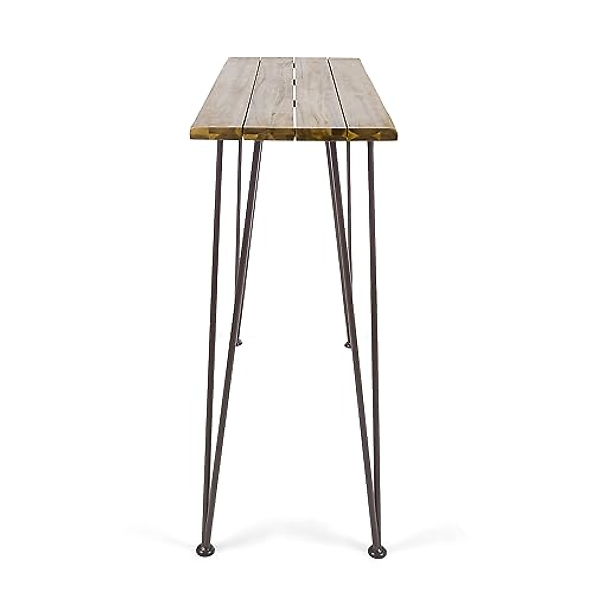 Christopher Knight Home Denali Ouotdoor Industrial Acacia Wood Bar Table with Iron Frame, Teak Finish / Rustic Metal