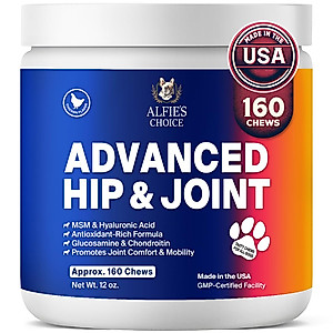 ALFIE'S CHOICE Hip and Joint Chews for Dogs - Advanced Hemp & Glucosamine for Dogs, Hip Joint Supplement for Dogs, Chicken Flavor Dog Joint Supplement Large Breed & Small Breed - 12 oz, Appx 160 Ct