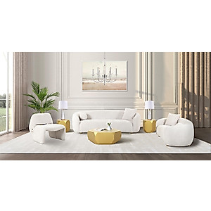 Pasargad Home Zarina Upholstered Modern Sofa with 2 Pillows Included, 94.5" W, Ivory