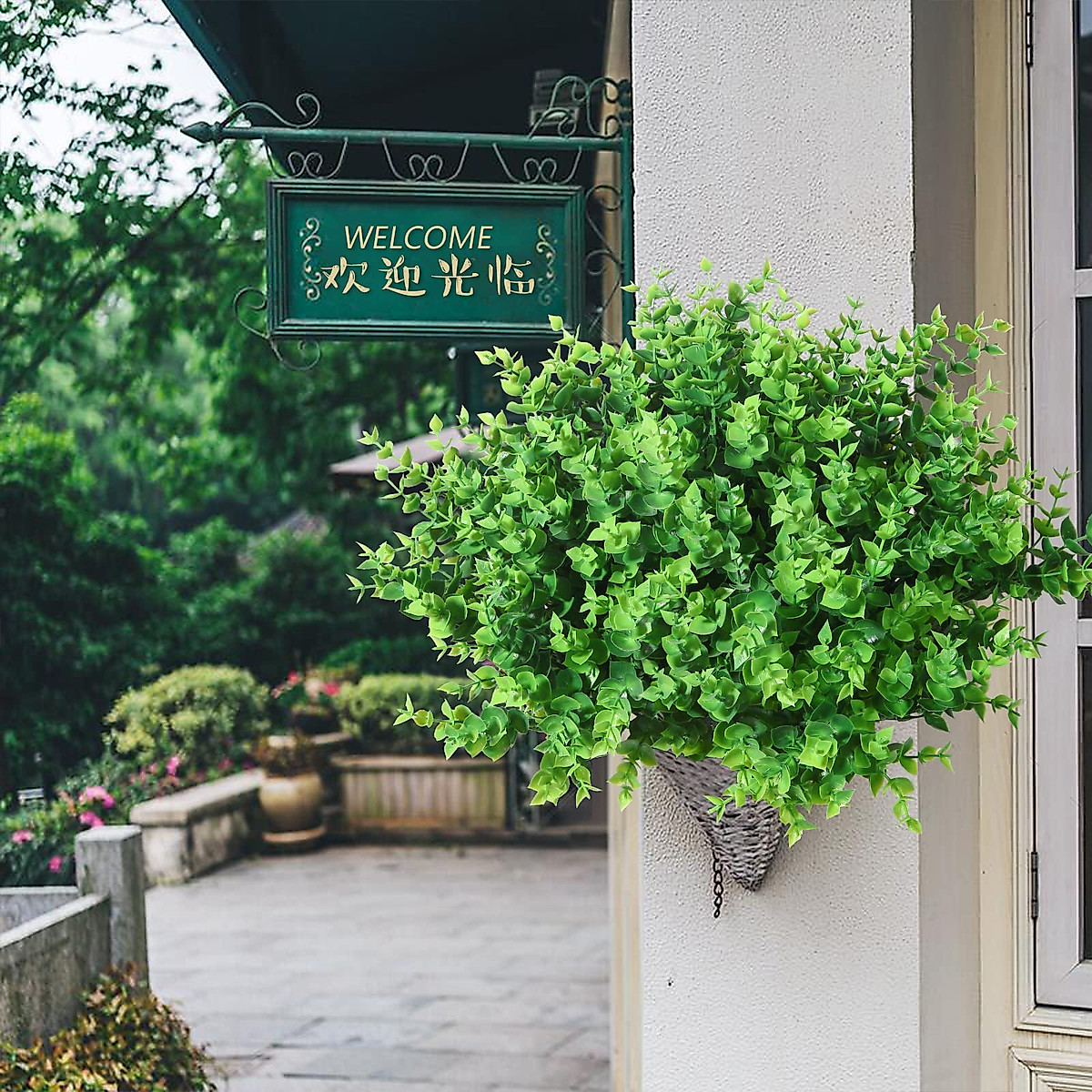 Artificial Plants Flowers Fauk Boxwood Shrubs 6 Pack Artificial Farmhouse Greenery Stems Fake Plastic Plants Lifelike Greenery Foliage with 42 Stems for Home Garden Patio Yard Indoor Outdoor Decor