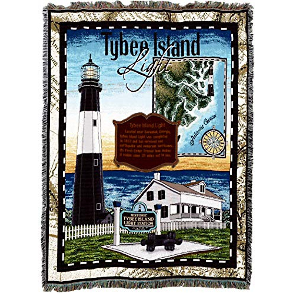 Pure Country Weavers Tybee Island Lighthouse Blanket - Georgia Coastal Ocean Gift Tapestry Throw Woven from Cotton - Made in The USA (72x54)