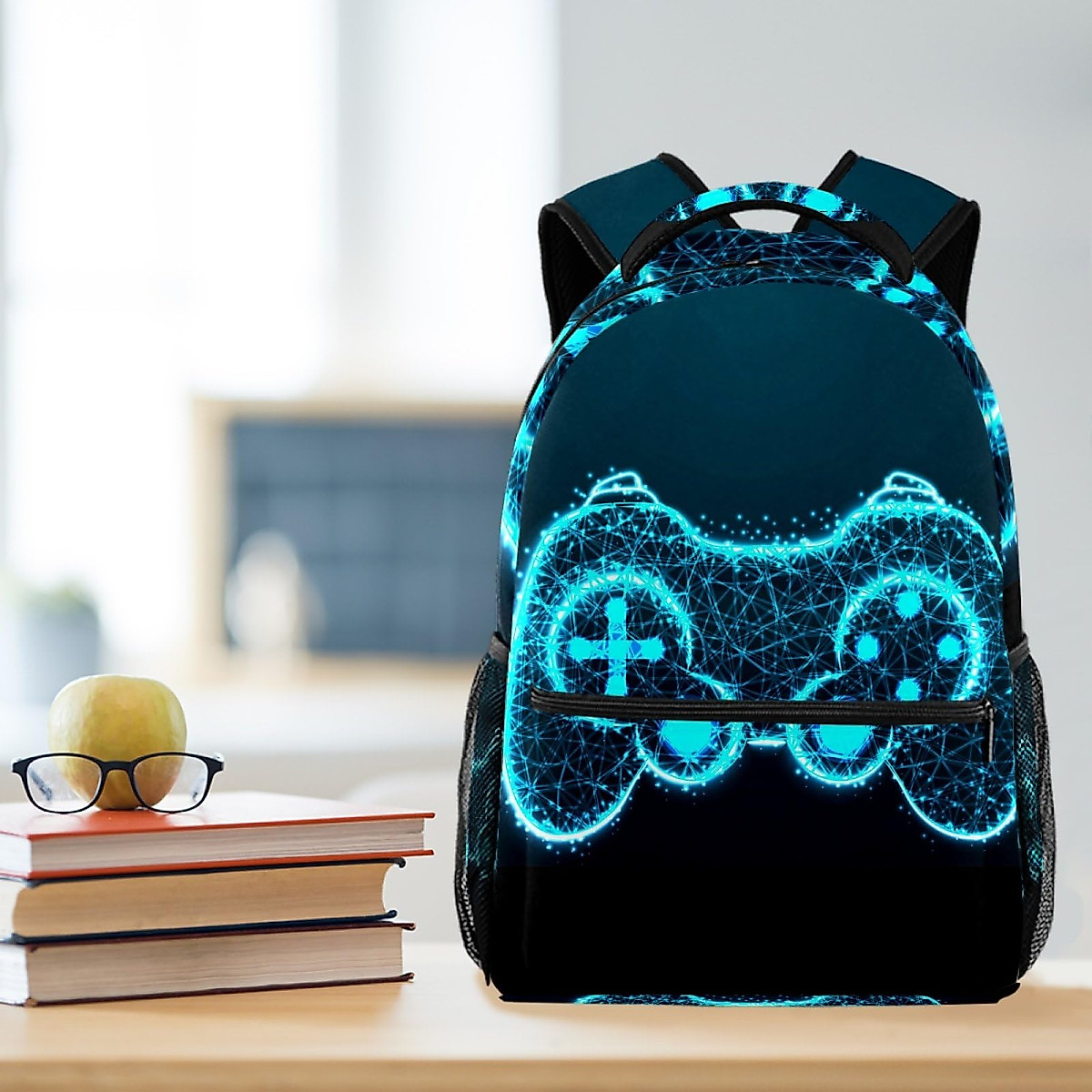 Blue Video Game Controller School Backpack for Boys, Lightweight Bookbag Backpack Purse for Men