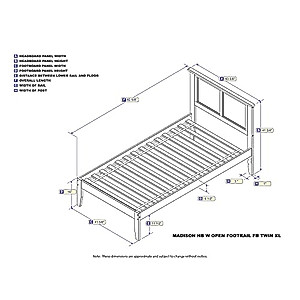 Atlantic Furniture AR8611002 Madison Platform Bed with Open Foot Board, Twin XL, White
