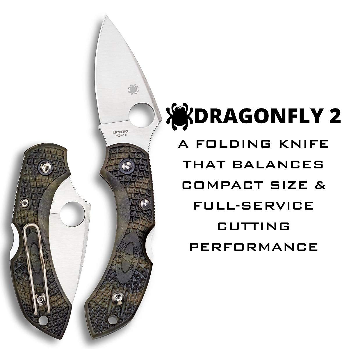 Spyderco Dragonfly 2 Lightweight Signature Knife with 2.3" VG-10 Steel Blade and High-Strength Zome Green FRN Handle - PlainEdge - C28ZFPGR2