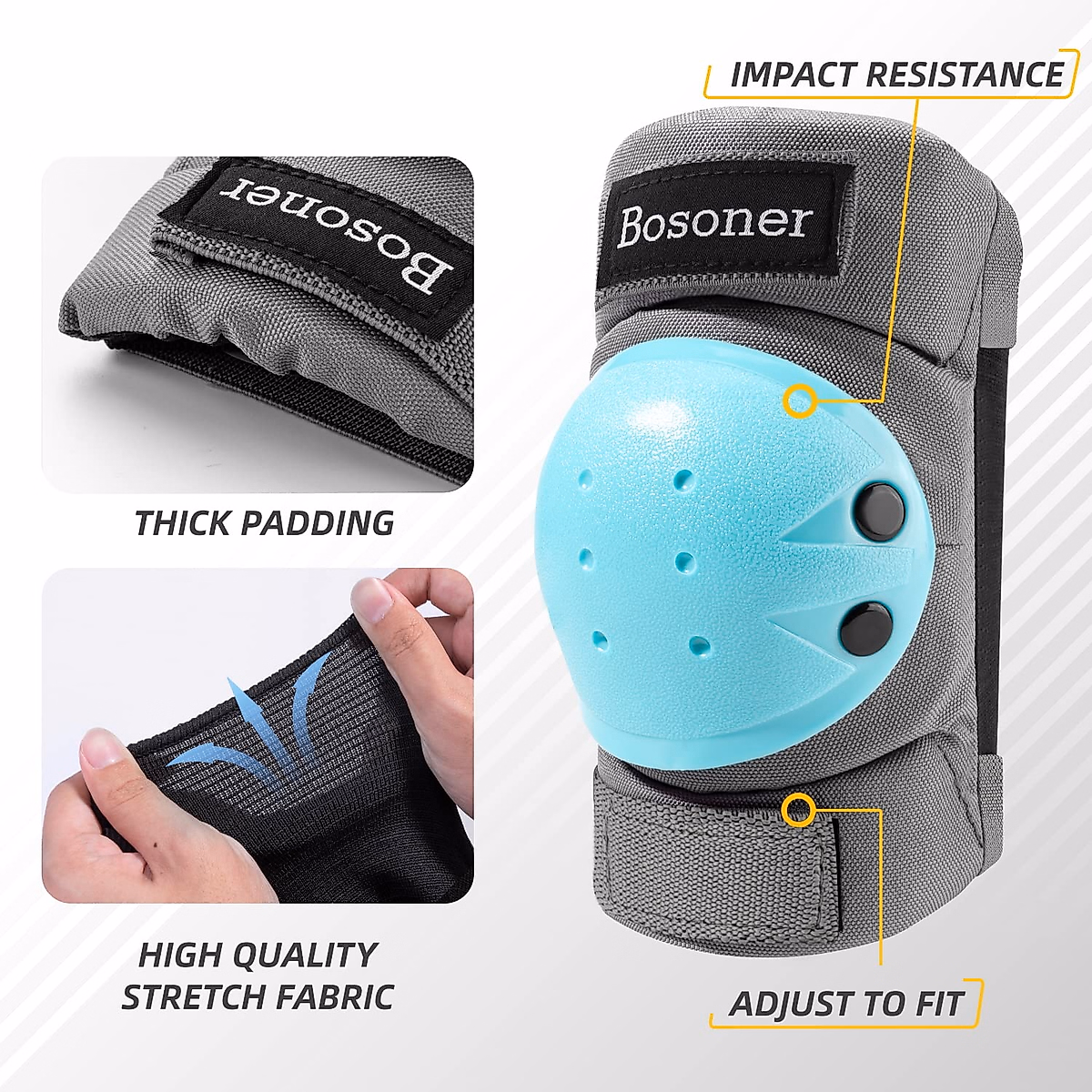 BOSONER Roller and Skating Pads for Kids-Youth-Adults: Knee Pads and Elbow Pads and Wrist Guards Set - Medium Size for Age 9-15