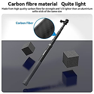 Selfie Stick Long Pole Invisible for GoPro Insta360 (120cm/47.2 inch), TELESIN Light Carbon Fiber Extension Monopod for Go Pro Max Hero 11 10 9 8 7 6 5 One X2 X3 RS Go 2 DJI Action 2 3 Accessories