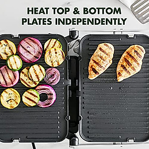 GreenPan 6-in-1 Multi-Function Contact Grill & Griddle, Healthy Ceramic Nonstick Aluminum, Two Sets of Grill & Waffle Plates, Adjustable Shade & Shear, Closed Press/Open Flat Surface, Matte Black