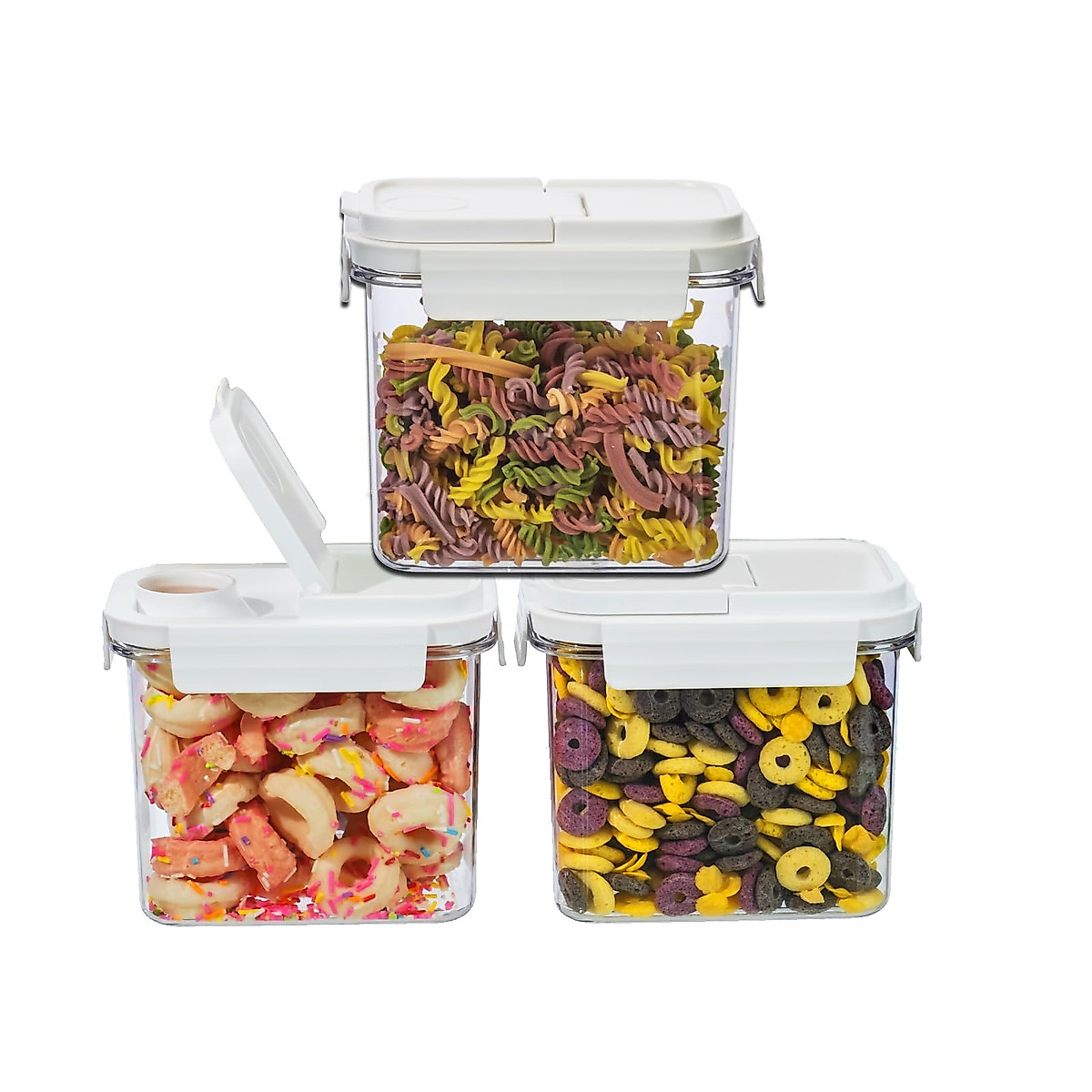 QCHOSWO Cereal Containers Storage BPA Free Dispenser Plastic Bin Food Storage Containers with Lids Multifunctional Airtight Storage Container Kitchen Organizers And Storage (FG-S-3SET)