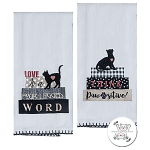 Cat Kitchen Towels with Sayings - 2 Tea Towel Set with Cats Themed Design for Decor, Dish and Hand Drying