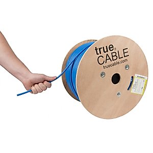 trueCABLE Cat6A Shielded Riser (CMR), 1000ft, Blue, 23AWG Solid Bare Copper, 750MHz, PoE++ (4PPoE), ETL Listed, Overall Aluminum Foil Shield (F/UTP), Bulk Ethernet Cable