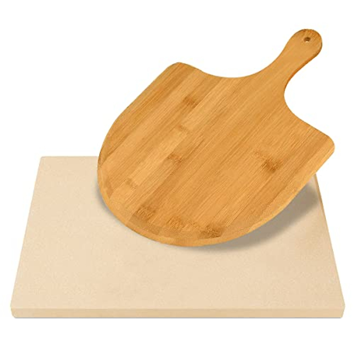 Augosta Pizza Stone for Oven and Grill, Free Wooden Pizza Peel paddle, Durable and Safe Baking Stone for grill, Thermal Shock Resistant cooking stone, 15 x 12 Inch