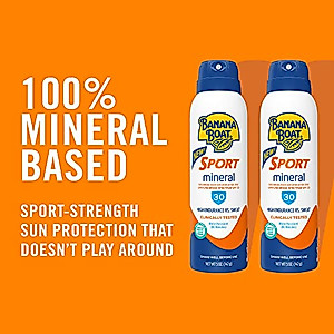 Banana Boat Sport 100% Mineral Sunscreen Spray SPF 30 Twin Pack | Banana Boat Mineral Sunscreen, Oxybenzone Free Sunscreen, Sport Sunscreen, Spray On Sunscreen, Water Resistant Sunscreen SPF 30, 5oz each