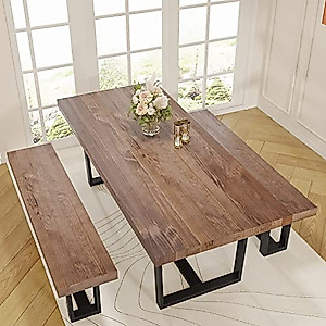 SOSPIRO 72 inch Wood Dining Table for 6 to 8, Industrial Rustic Rectangular Farmhouse Table with Steel Legs Metal Frame For Kitchen, Dining Room, Home Furniture, Brown