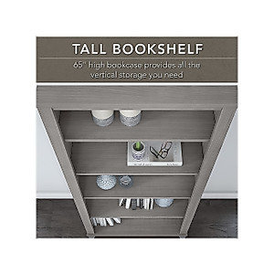 Bush Furniture Somerset 60W Office Desk with Lateral File Cabinet and 5 Shelf Bookcase in Platinum Gray