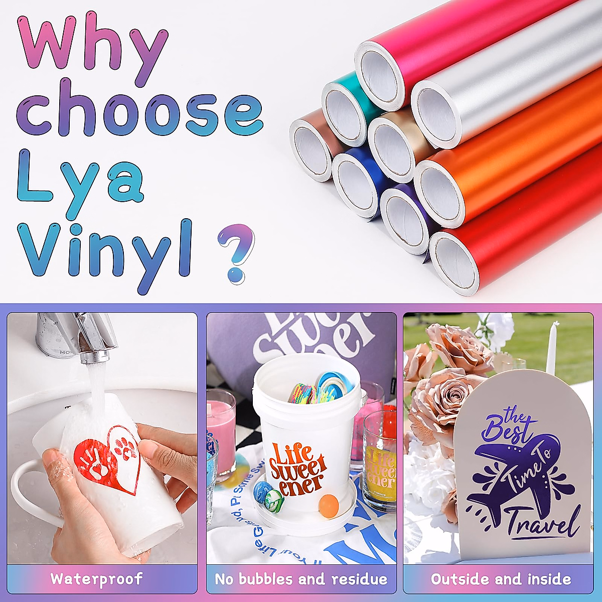 Lya Vinyl Champagne Gold Permanent Adhesive Vinyl,12" x12ft Matte Metallic Vinyl Roll for Home Decoration,Mug, Cup, Windows, Ceramics, Party Decoration