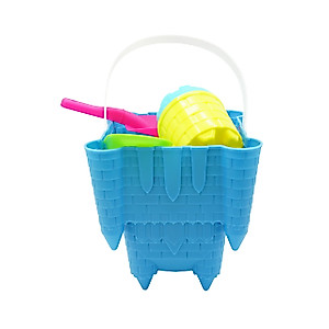 4E's Novelty Beach Toys for Kids with Bag (17 Pcs Set) Castle Beach Bucket with Shovels & Molds - Beach Toys for Kids 3-10, Sand Toys for Toddlers with Mesh Beach Bag Backpack