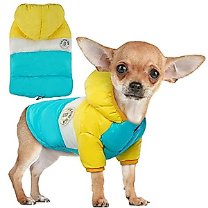 FUAMEY Dog Winter Coat,Puppy Puffer Jacket Warm Padded Pet Snow Vest Cute Windproof Dog Clothes Doggy Warm Waterproof Outdoor Lightweight Small Dog Hoodie,Chihuahua Poodles Yorkshire Pet Apparel