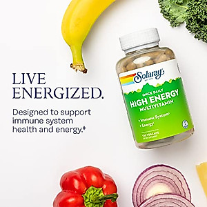 SOLARAY Once Daily High Energy Multivitamin, Immune System and Energy Support, Whole Food and Herb Base Ingredients, Men’s and Women’s Multi Vitamin, 120 Servings, 120 VegCaps