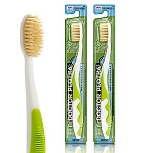 MOUTHWATCHERS Dr Plotkas Extra Soft Flossing Toothbrush Manual Soft Toothbrush for Adults | Ultra Clean Toothbrush | Good for Sensitive Teeth and Gums | Green, 2 Count