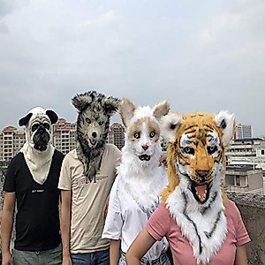 ifkoo Realistic Mouth Mover Wolf Mask for Halloween Party Costume Plush Moving Mouth Jaw Fursuit head Werewolf Mask Adult (Wolf)