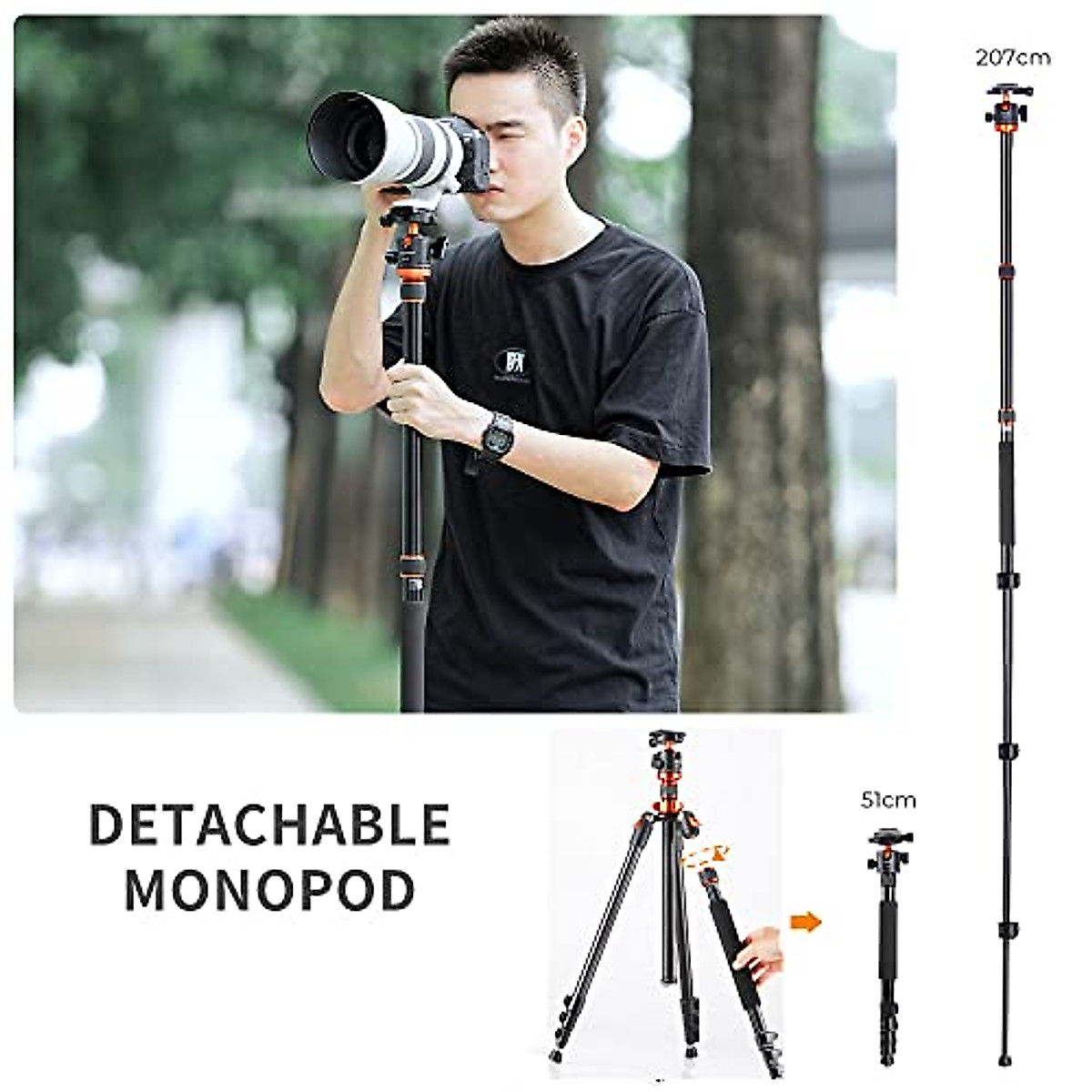 K&F Concept 78 inch Camera Tripod for DSLR Compact Aluminum Tripod with 360 Degree Ball Head and 10KG Load for Travel and Work K234A7+BH-28L (S210)
